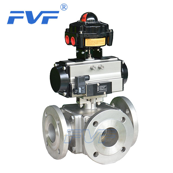 Stainless Steel Pneumatic 3-Way Flanged Ball Valve - J&O Fluid Control ...